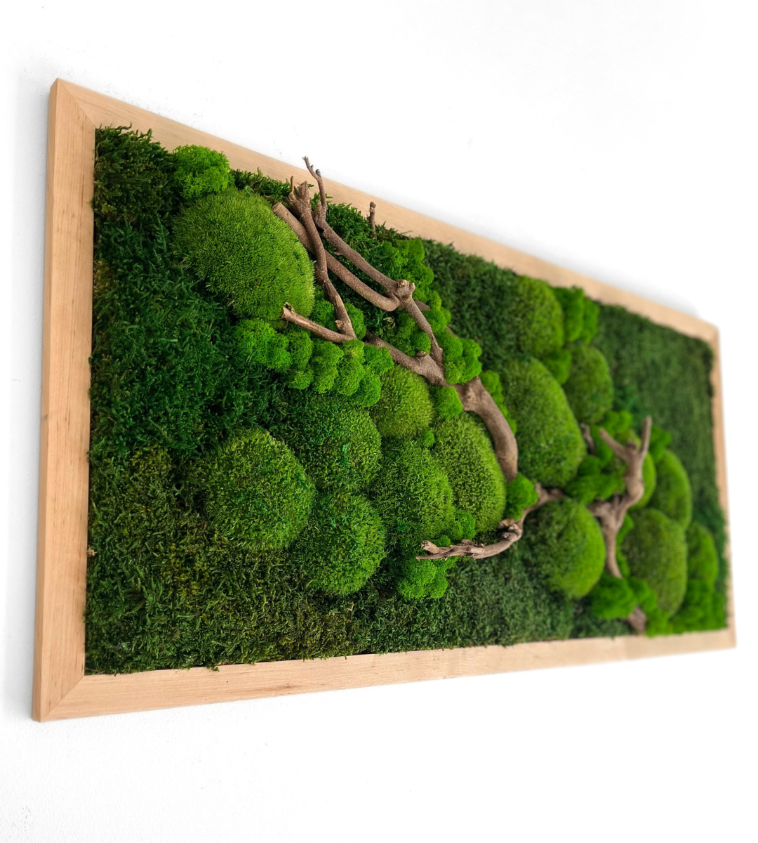 Obraz z mchu 40x80cm w jasnej drewnianej ramie poziomy CZAS NA MECH